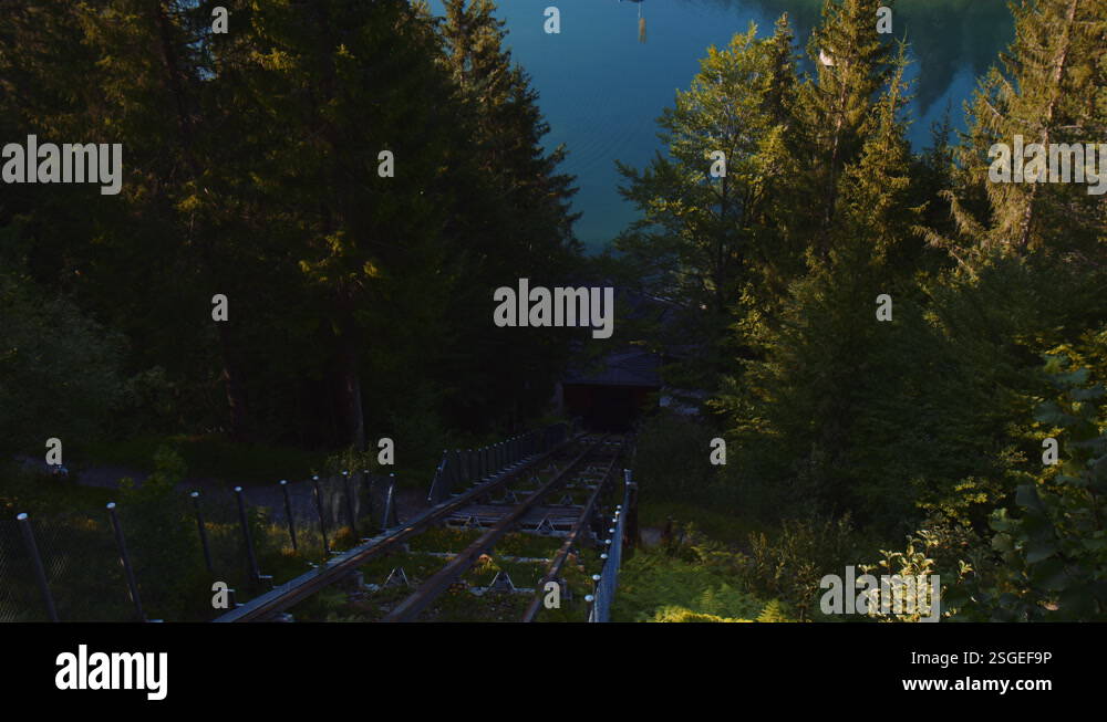 High Angle View Of Caumasee Lake Lift Rails Switzerland, Installation ...