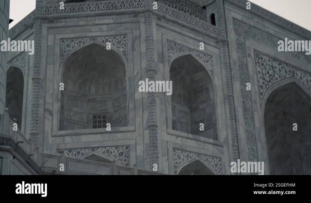 Close up shot of the Taj Mahal Palace, white marble, windows of the ...