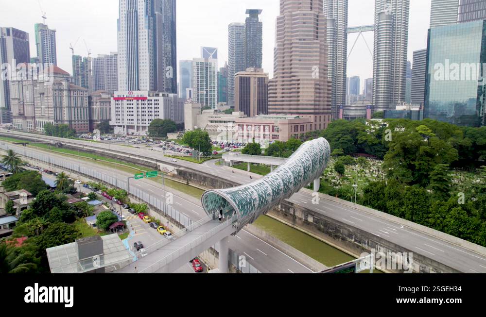 Modern Pintasan Saloma Bridge in Kuala Lumpur, drone orbit Stock Video ...