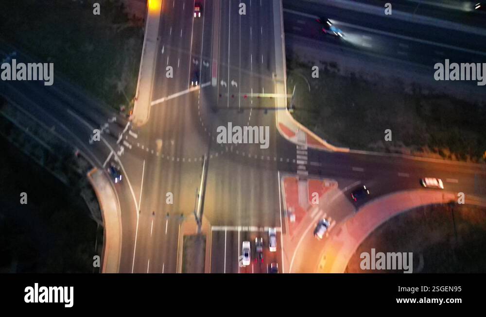 Vertical Aerial Panorama Over Highway Overpass And Road Intersections ...