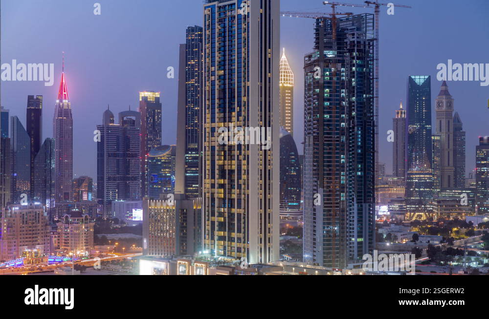 Row of the tall buildings around Sheikh Zayed Road and DIFC district ...