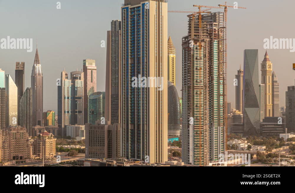 Row of the tall buildings around Sheikh Zayed Road and DIFC district ...