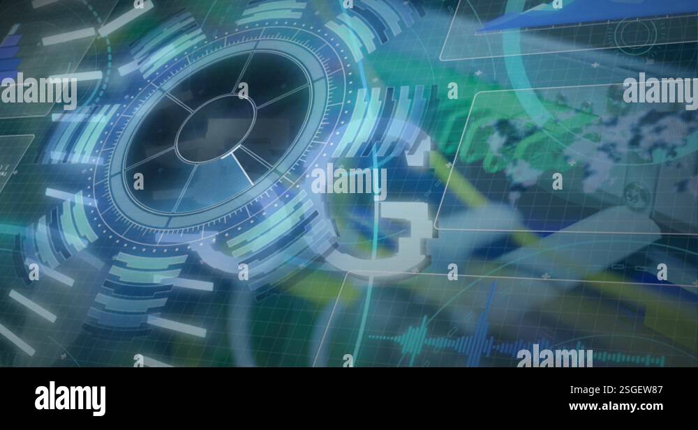 Animation of scope scanning with 5g text over server room Stock Video ...