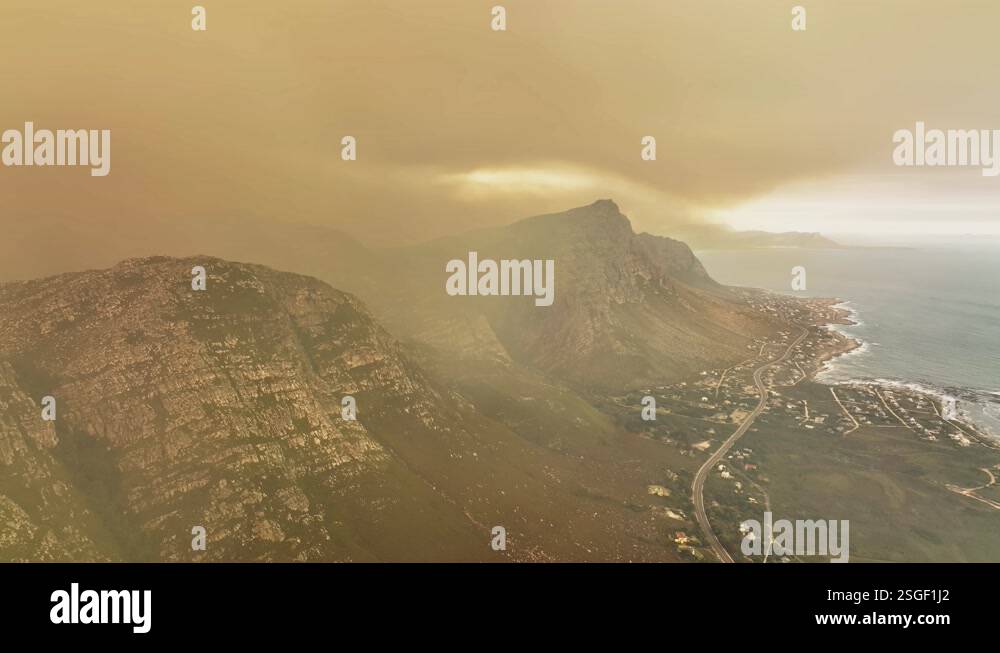 Cape Town, South Africa. Aerial view of thick smoke from wildfire ...