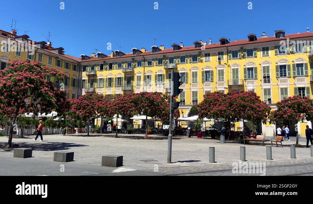 Scene At Garibaldi Square At Daylight In Nice, France. - wide pan right ...
