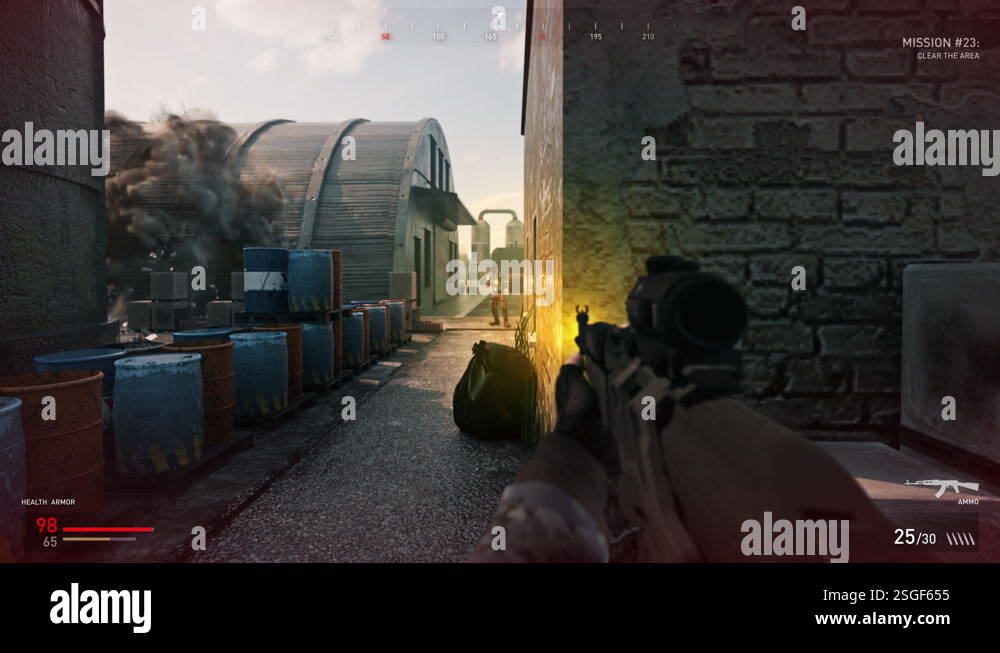 Using a military assault rifle weapon in the new first-person shooter ...