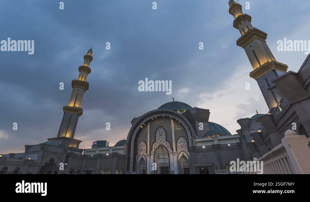 Glorious sunset at the majestic Federal Territory Mosque or Masjid ...