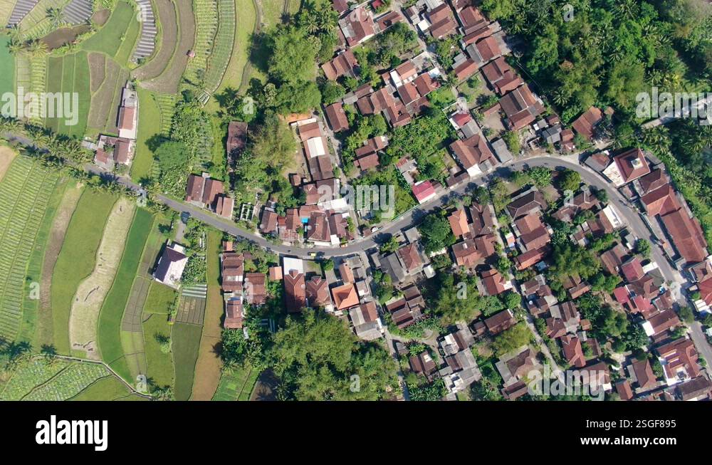 Cozy living town in Central Java, Indonesia, aerial drone top down view ...