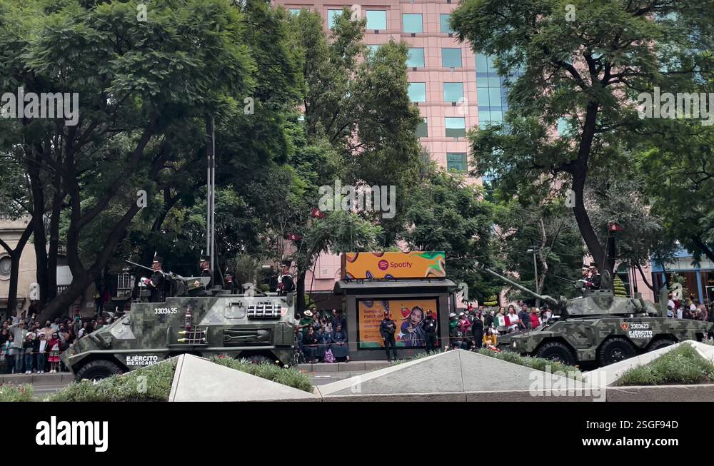 shot of the advance of new armored tanks during the parade of the ...