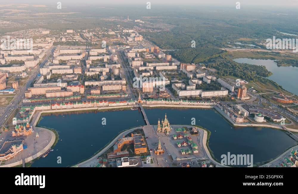Yoshkar-Ola, Russia. City center during sunset. Embankment of the river ...