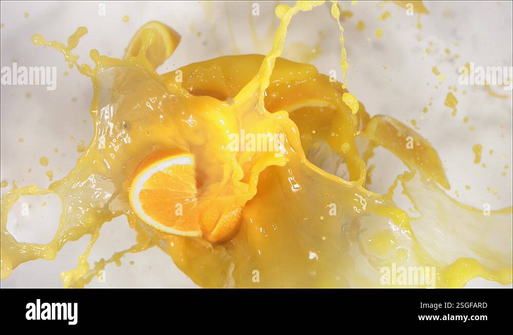 Super Slow Motion of Explosion Orange and Burst Juice and Slices Stock ...