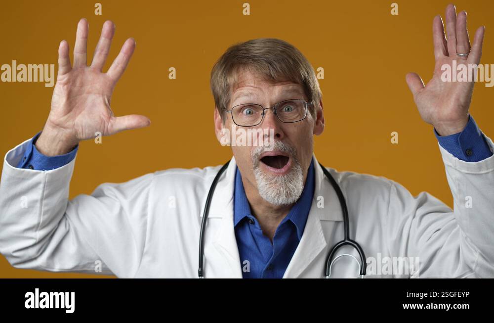 Yes winner gesture. Happy amazed doctor man shocked. Handsome doc in ...