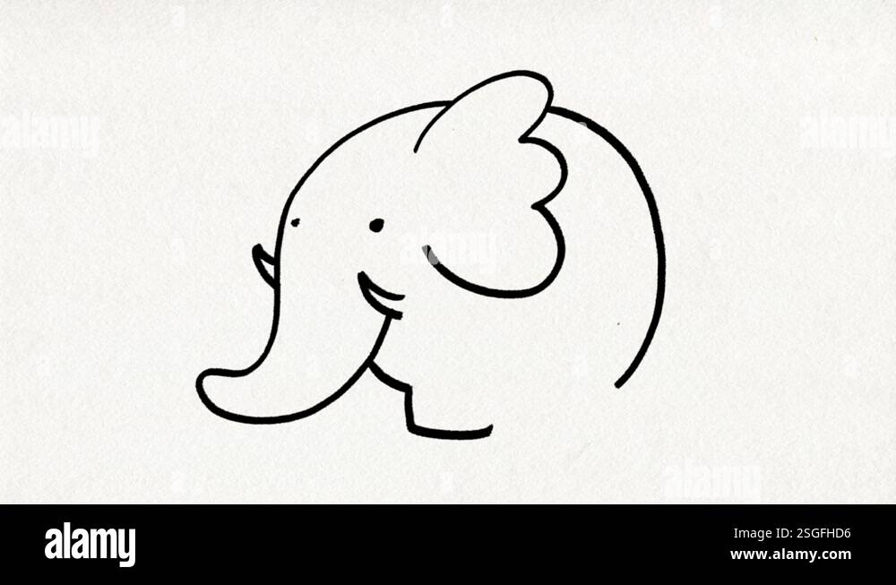 Drawing Time Lapse Pink Elephant With Black Outline Stock Video Footage