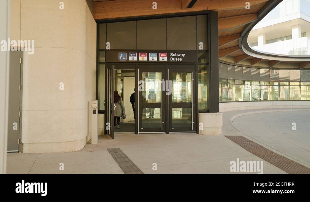 People exit and enter bus terminal at Vaughan Metropolitan Centre in ...