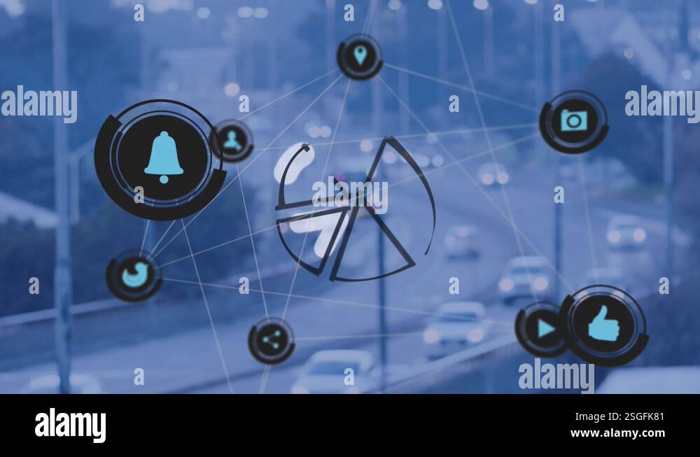 Animation of user icons and connections over road traffic Stock Video ...