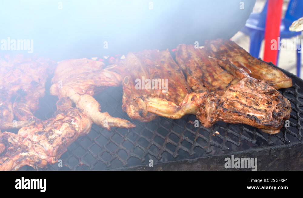 Barbecue, grilled chicken in the beach of Belize, Caye Caulker Stock ...
