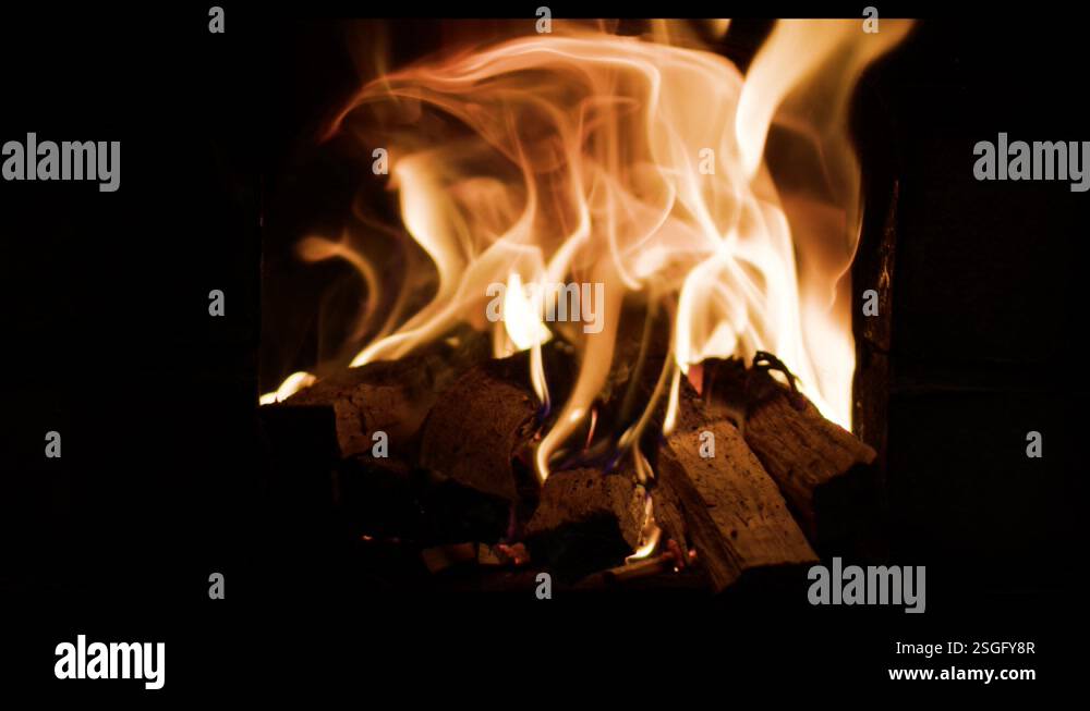 Traditional Japanese fire oven with logs burning and hot dancing flames ...