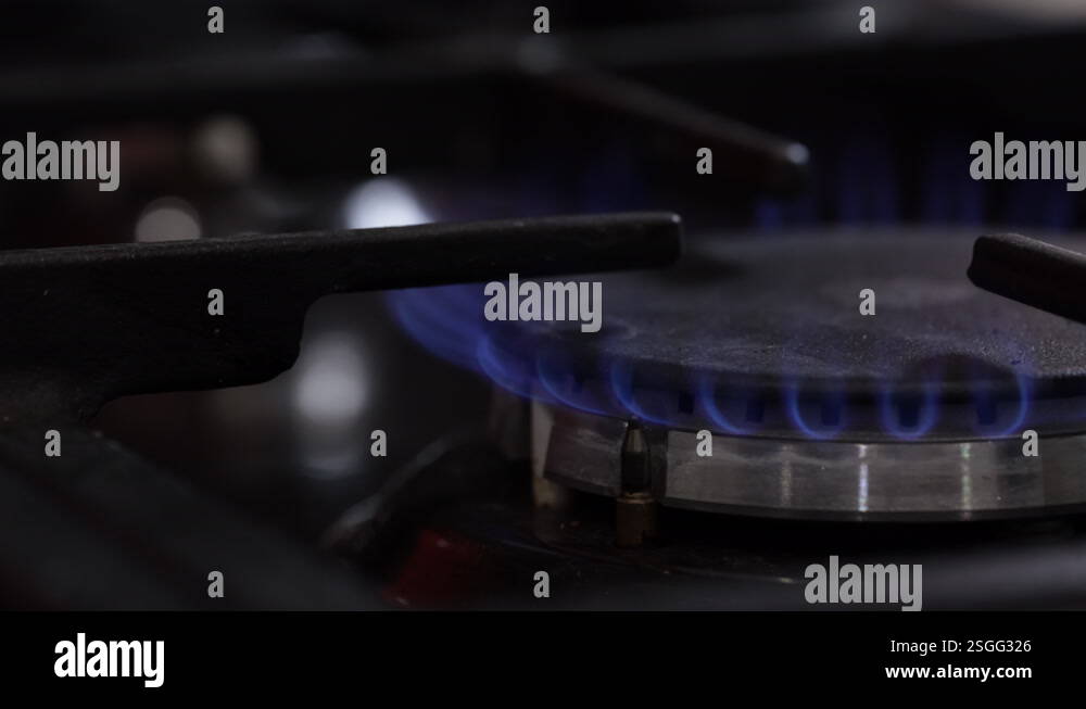 Gas Stove Ignition Closeup View. Kitchen Gas Stove Burner Fire Lights ...