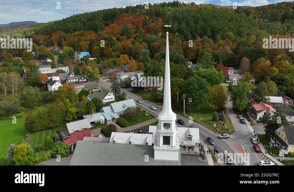 Stowe Vermont famous ski resort town in New England. Autumn fall ...