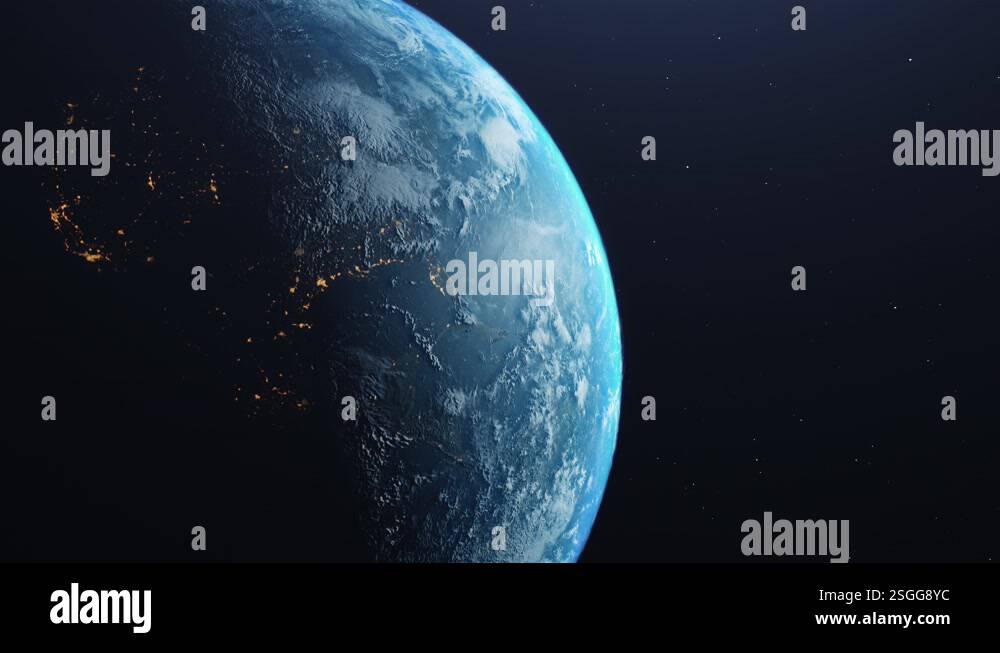 3D Animation Of Planet Earth Spinning Against Dark Night Sky. seamless ...
