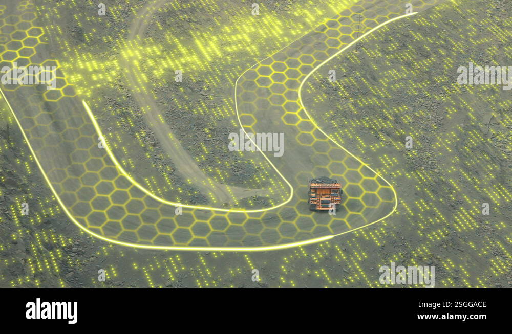 Iron ore mining. Visualization of a modern quarry. A mining dump truck ...