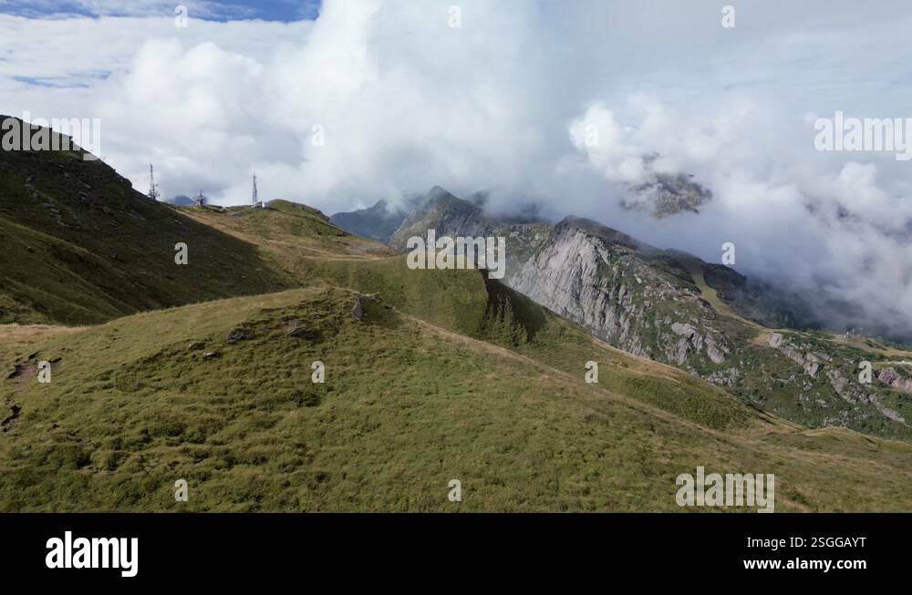 Dolomites, Italy - Layers of mountains revealing mountain range - Drone ...