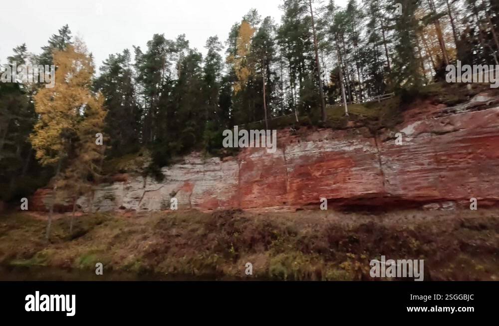 The Echo Cliff, Red Sandstone Skanaiskalns Cliffs at the River Salaca ...
