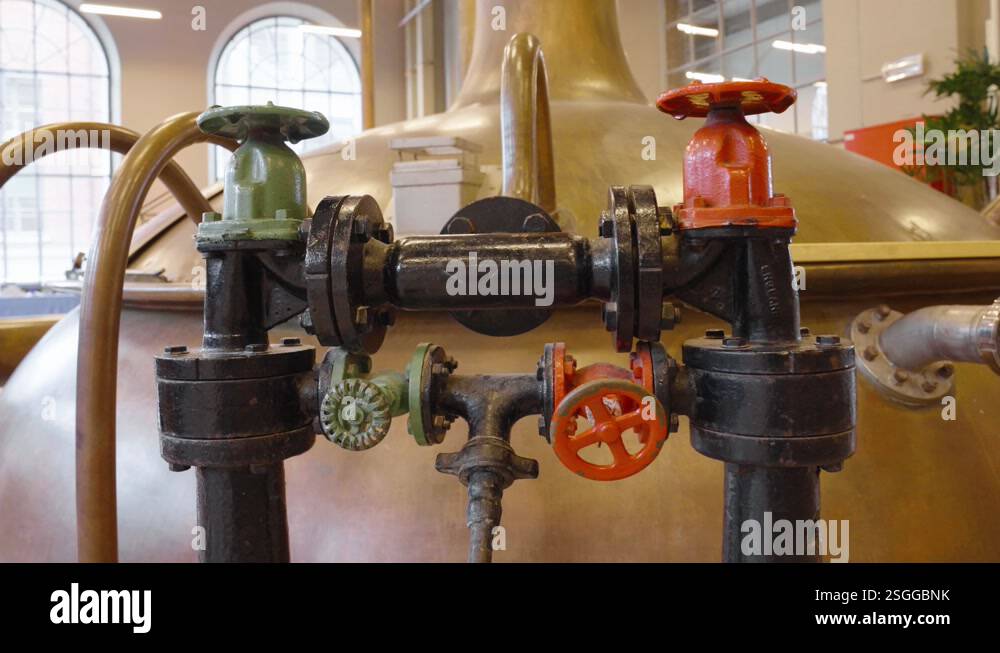Control Valves And Piping System In Brewery. Beer Factory Equipment ...