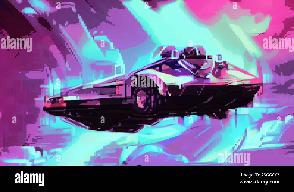 Synthwave Car Space Ship Futuristic Retro Motion Pixel Art Animation ...