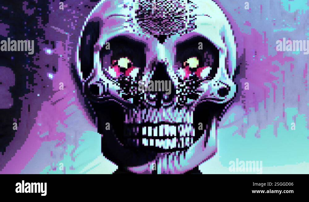 Scary Human Skull Smiling Retro Motion Pixel Art Animation Gif Stock ...