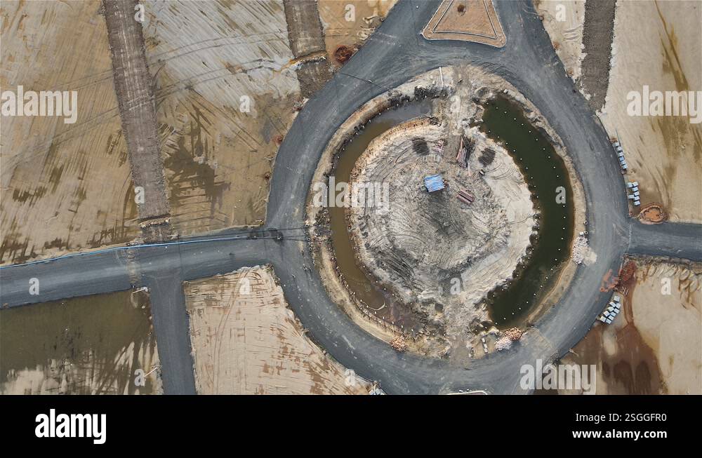 overhead aerial view of the construction of the new roundabout Stock ...
