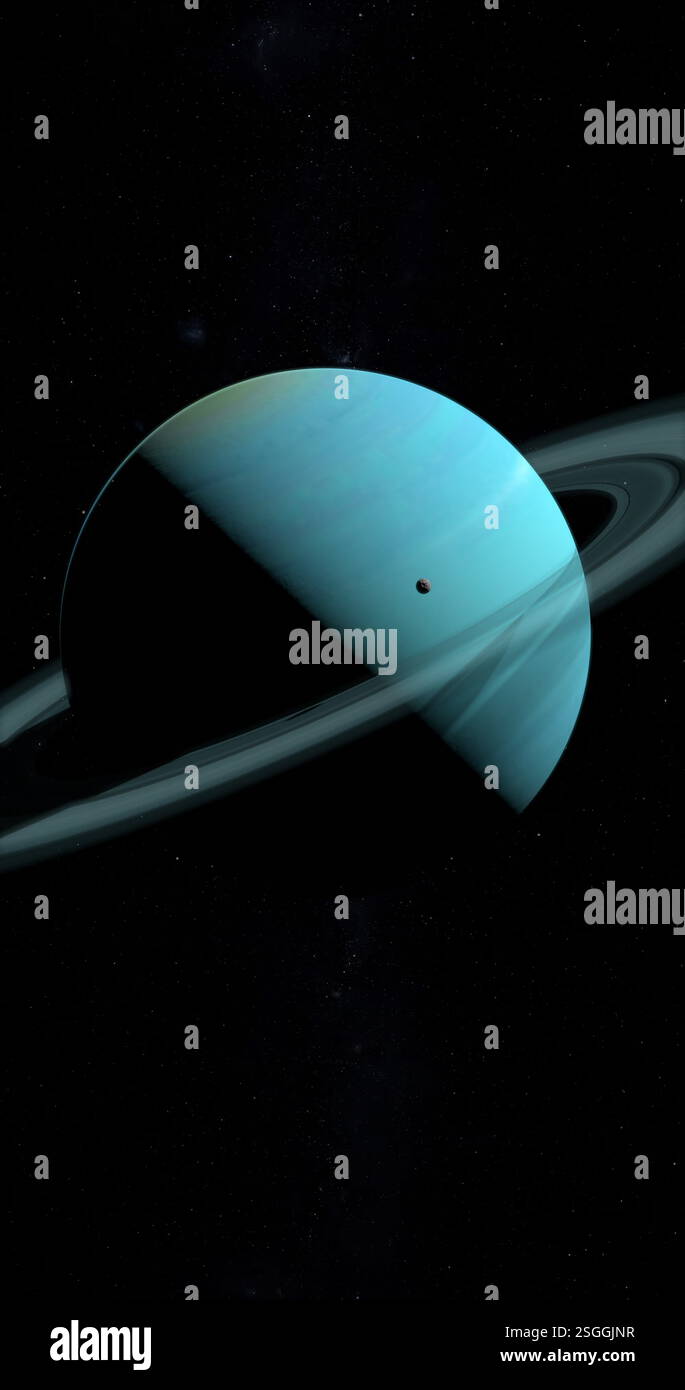 Puck, inner moon, orbiting around Uranus planet in the outer space. 4K ...