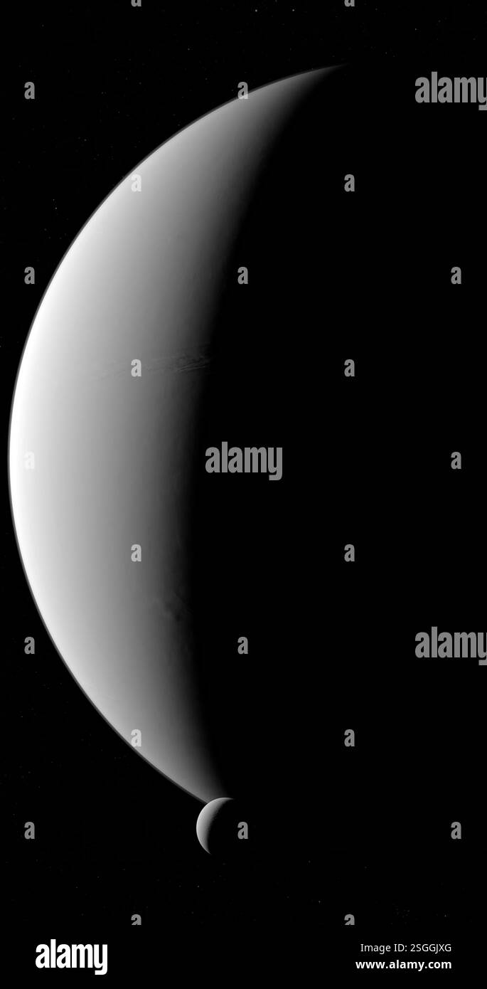 Triton moon satellite orbiting around of Neptune planet in the outer ...