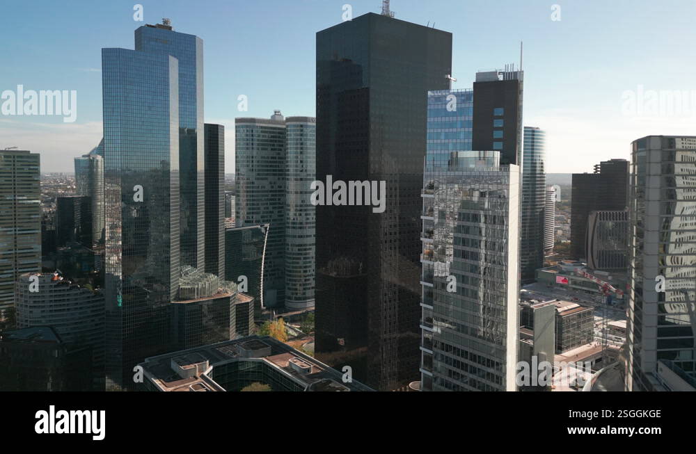 Glass skyscraper buildings at La Défense financial center, Paris in ...