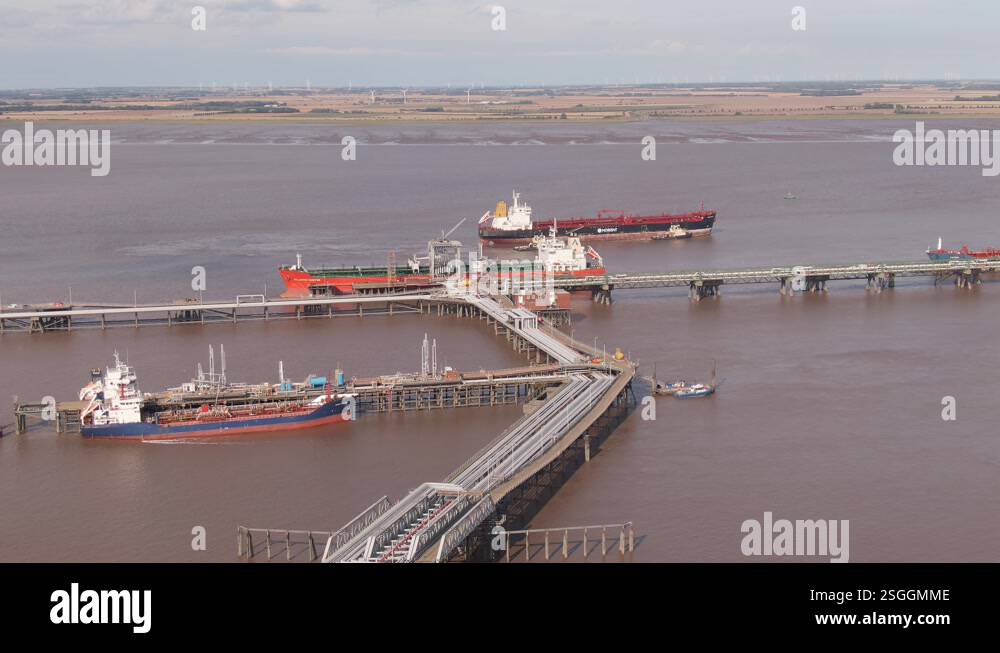 August 2021, UK: Immingham Docks - Aerial Drone Oil Terminal with Cargo ...