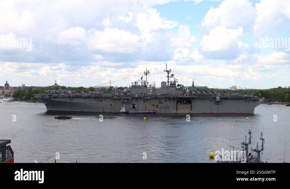 American battleship USS Kearsarge anchored in Sweden, static side view ...