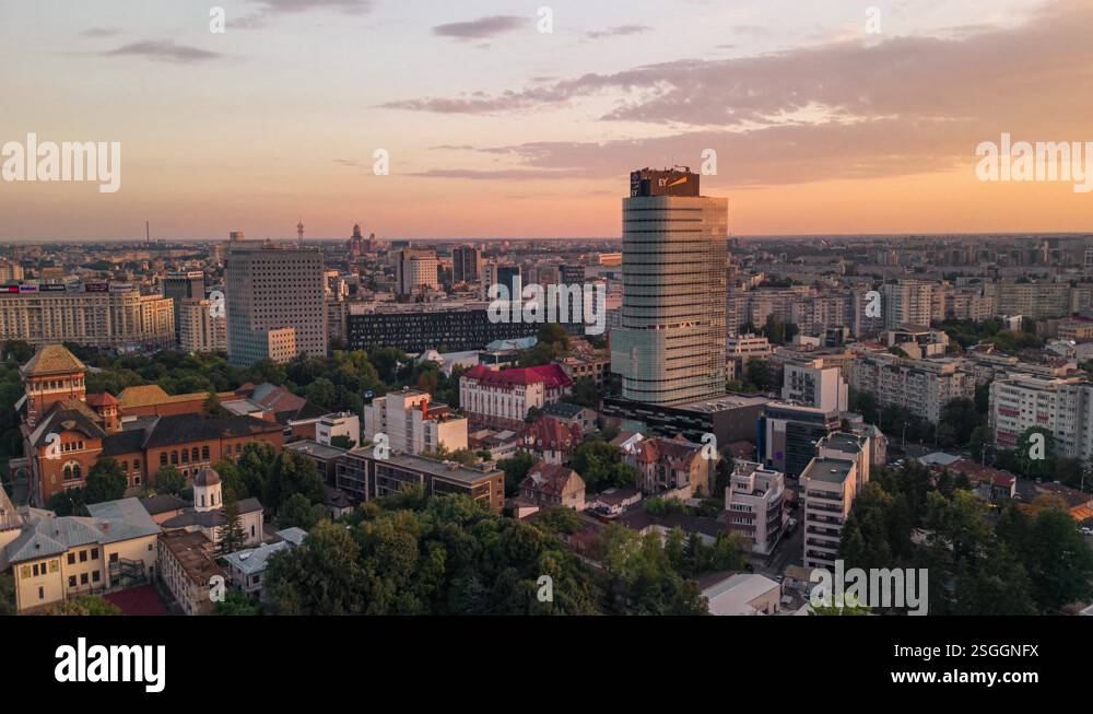 Aerial Hyper-lapse Time-lapse of Bucharest Victory Square Traffic ...