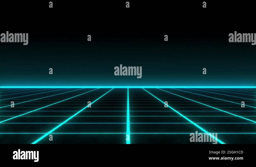 Looped retrowave, synthwave perspective laser grid with glowing horizon ...
