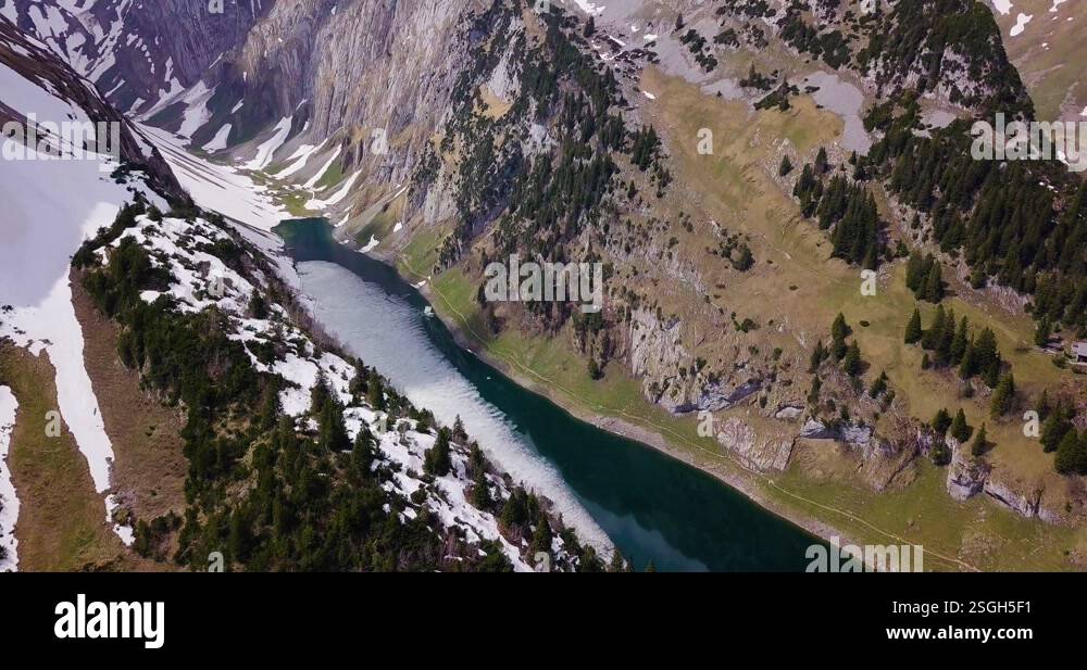 Aerial View of Swiss Mountains and lake in Alpstein, Switzerland Stock ...
