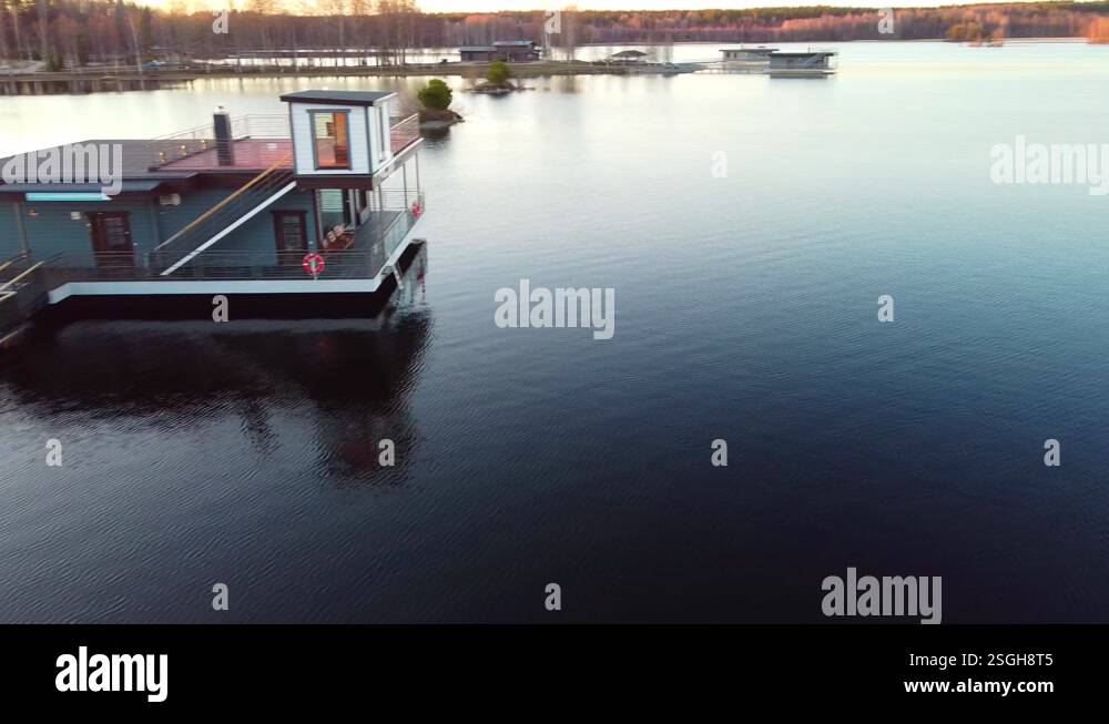Aerial view wooden pier on Yanisyarvi lake. Karelia, Russia Stock Video ...