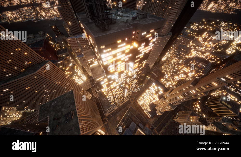 Aerial view of glowing high rise buildings Stock Video Footage - Alamy