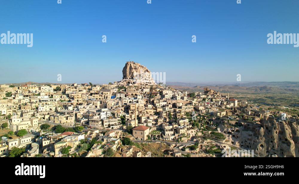 Aerial view of Uchisar Castle in Cappadocia Stock Video Footage - Alamy