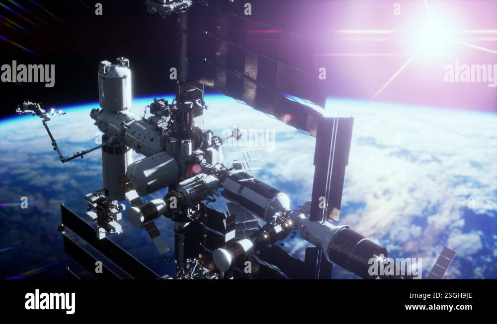 International Space Station ISS floating in orbit above planet earth ...