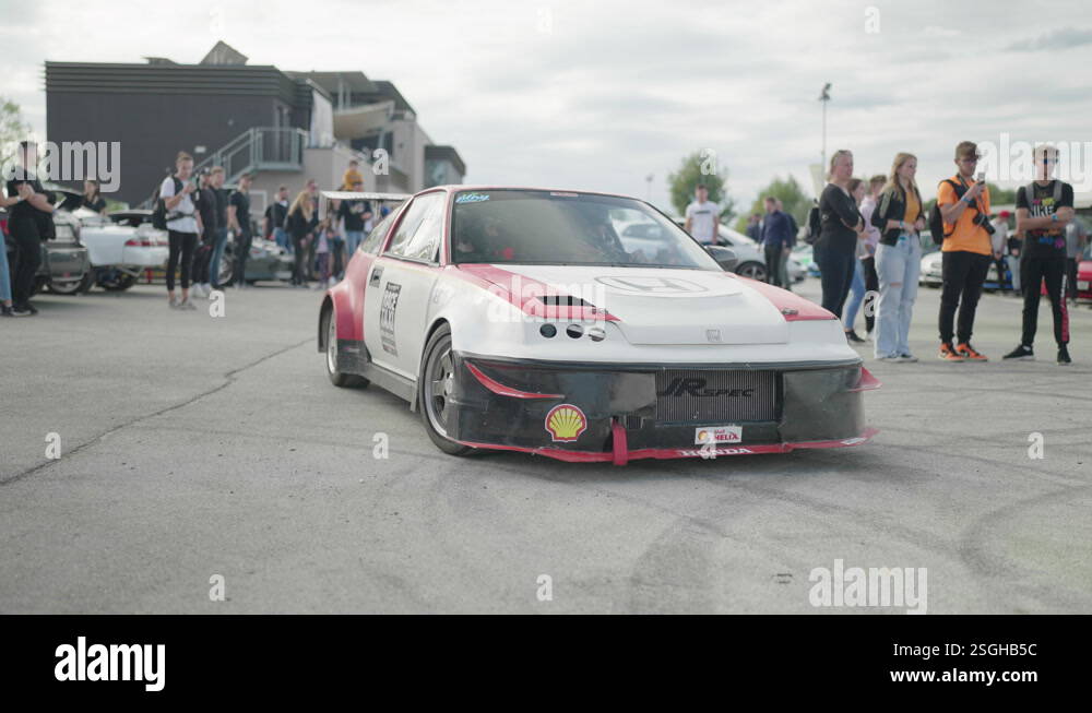 Honda CRX racing car with big spoiler and wide front bumper 4K Stock ...