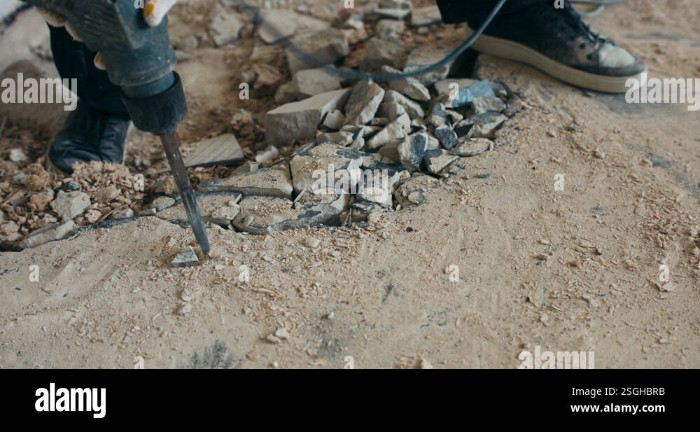 House during renovation, construction. Floor in the rubble dusty dirty ...