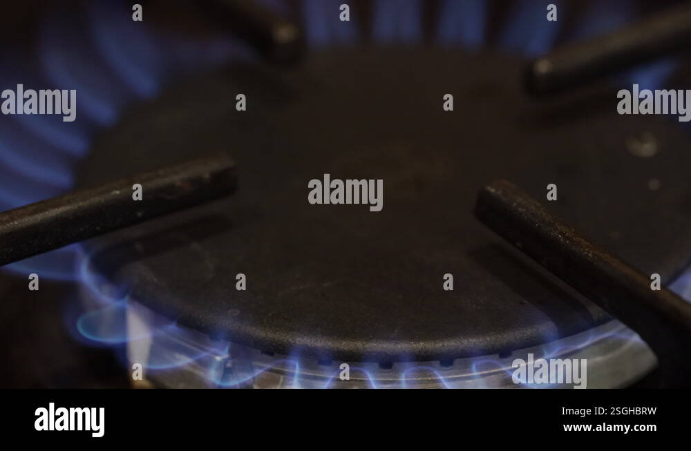 Gas Burner Switching Off. Kitchen Burner Turning Off. Burning Blue ...