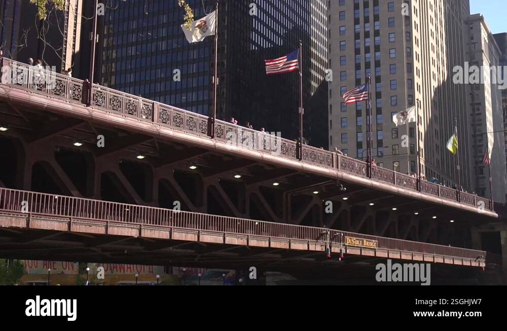 People Walking Across Bridge in Chicago Stock Video Footage - Alamy
