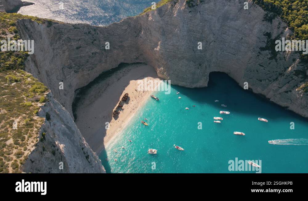 Tourist Attraction With Shipwreck Boat Panagiotis Lying On White Sand ...