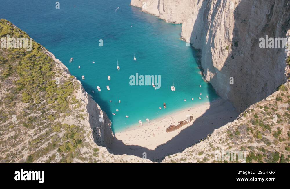 Overhead View Of Shipwreck Boat Panagiotis On The Cove Of Zakynthos ...