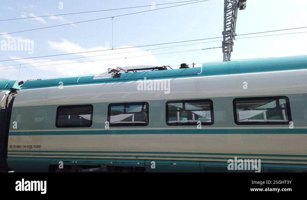 High speed train pantograph disconnection from catenary Stock Video ...